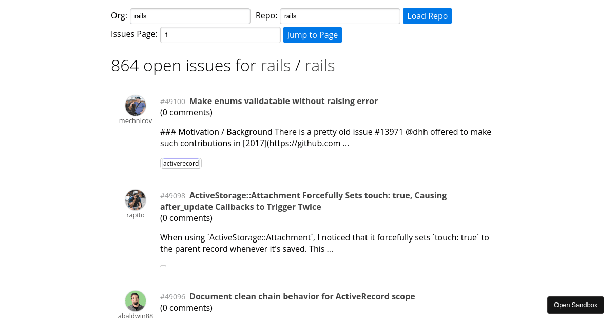 github search - Codesandbox