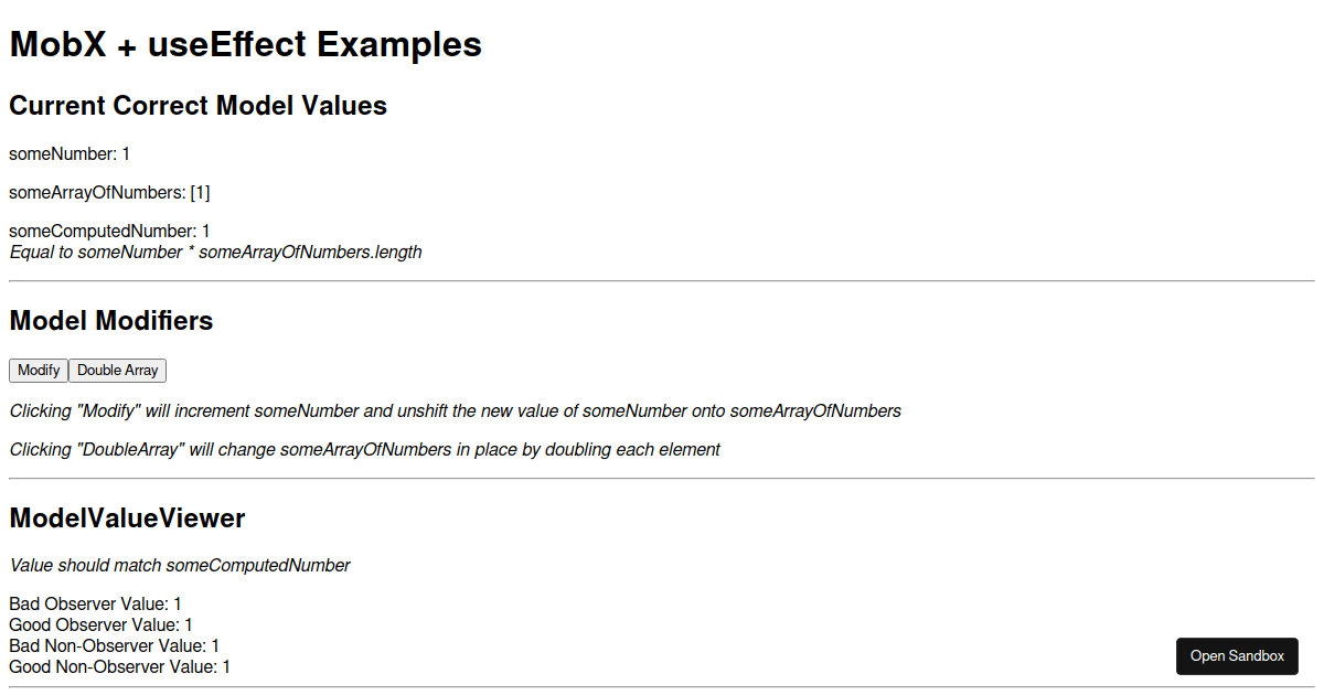 MobX + useEffect Examples - Codesandbox