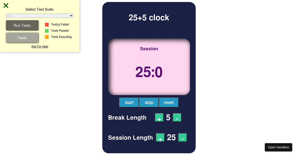 25 session timer (forked) - Codesandbox
