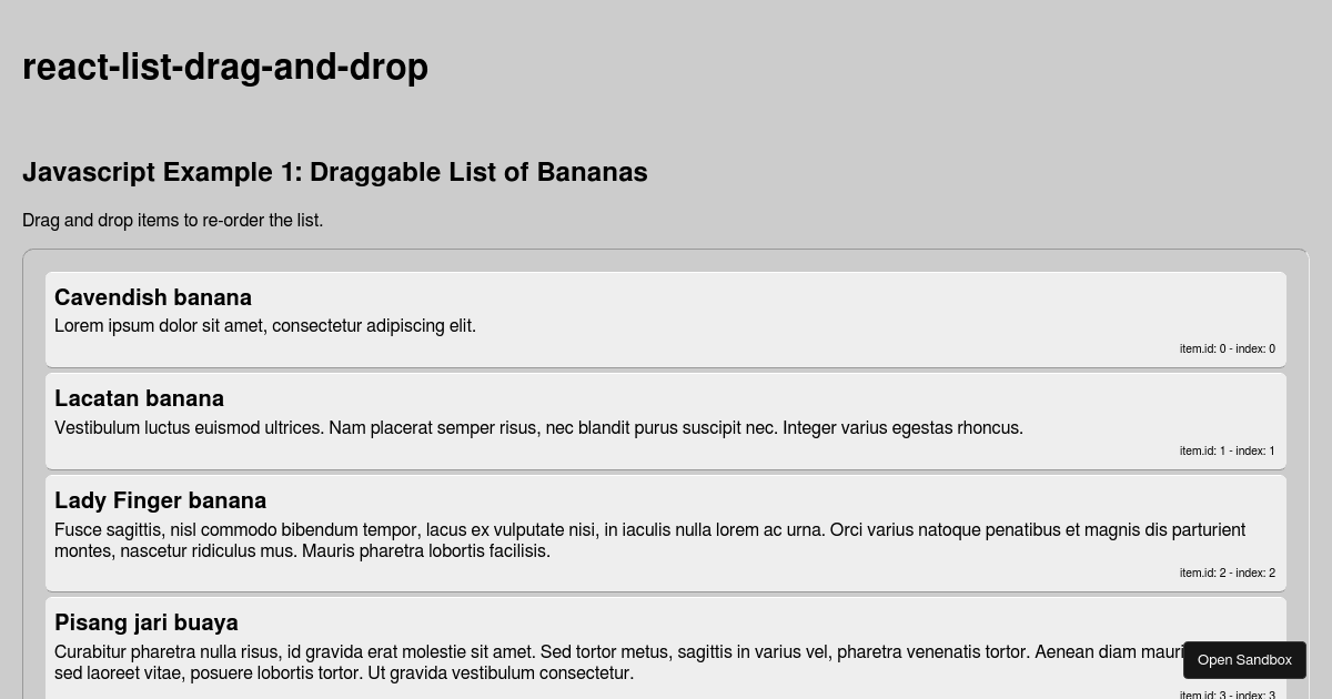 React List Drag & Drop - Javascript Example 1 (forked) - Codesandbox
