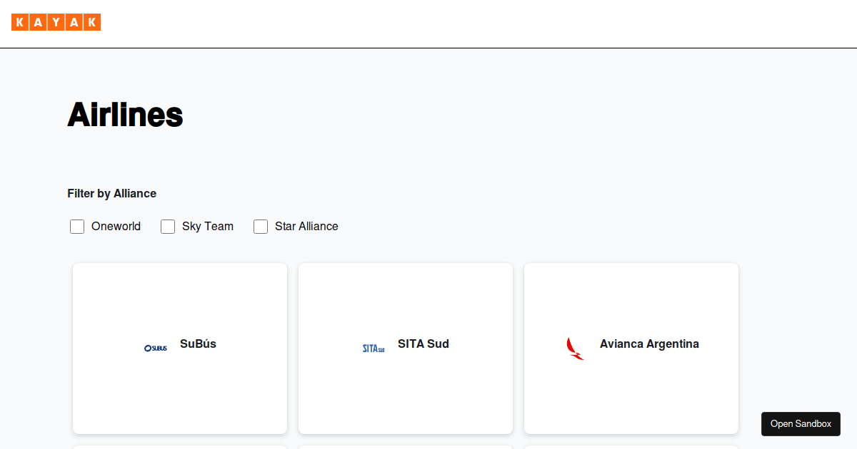 Kayak challenge (forked) - Codesandbox