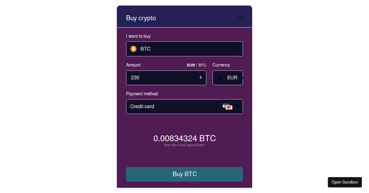 Onramper widget - React component (forked) - Codesandbox