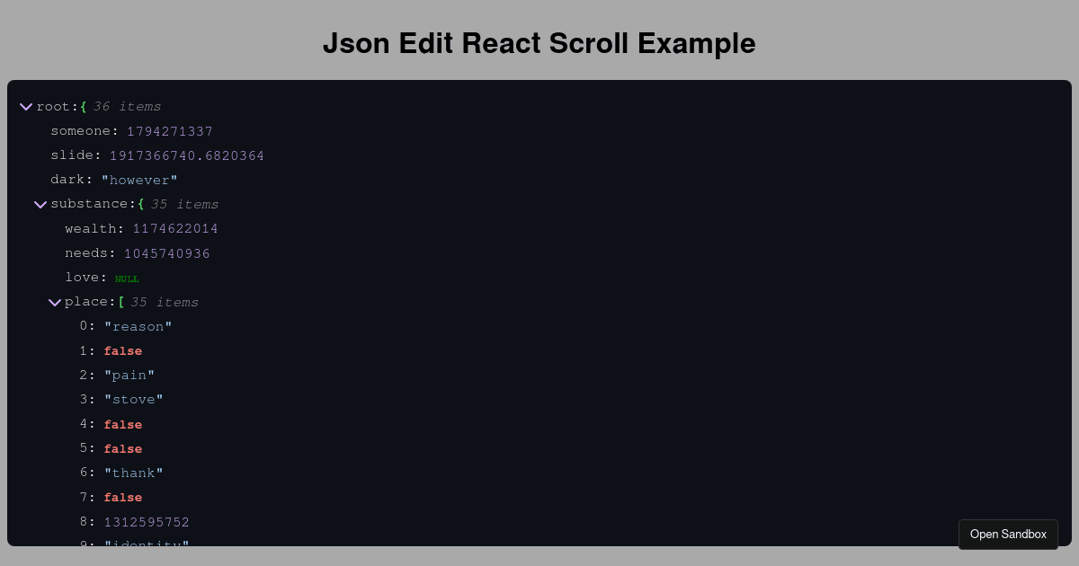 json-edit-react scroll example - Codesandbox