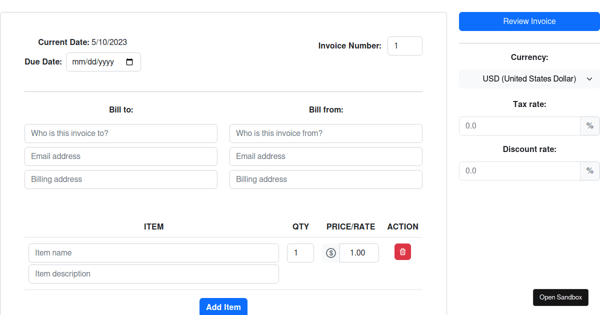 Class Invoice Generator - Codesandbox