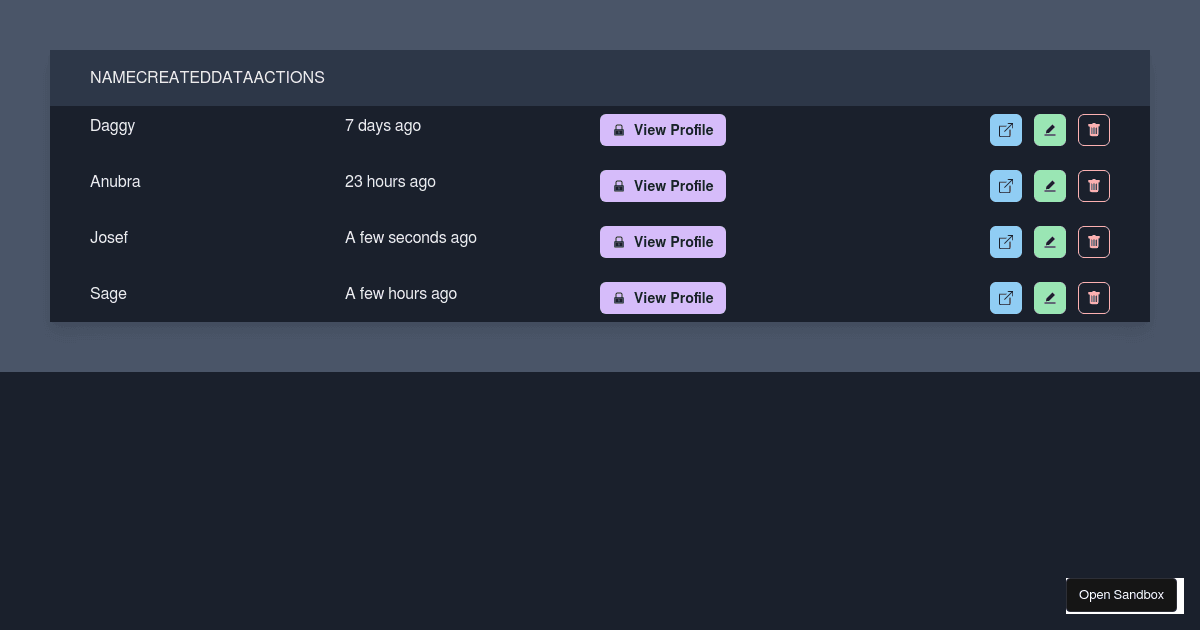 Choc UI tables Codesandbox - Codesandbox