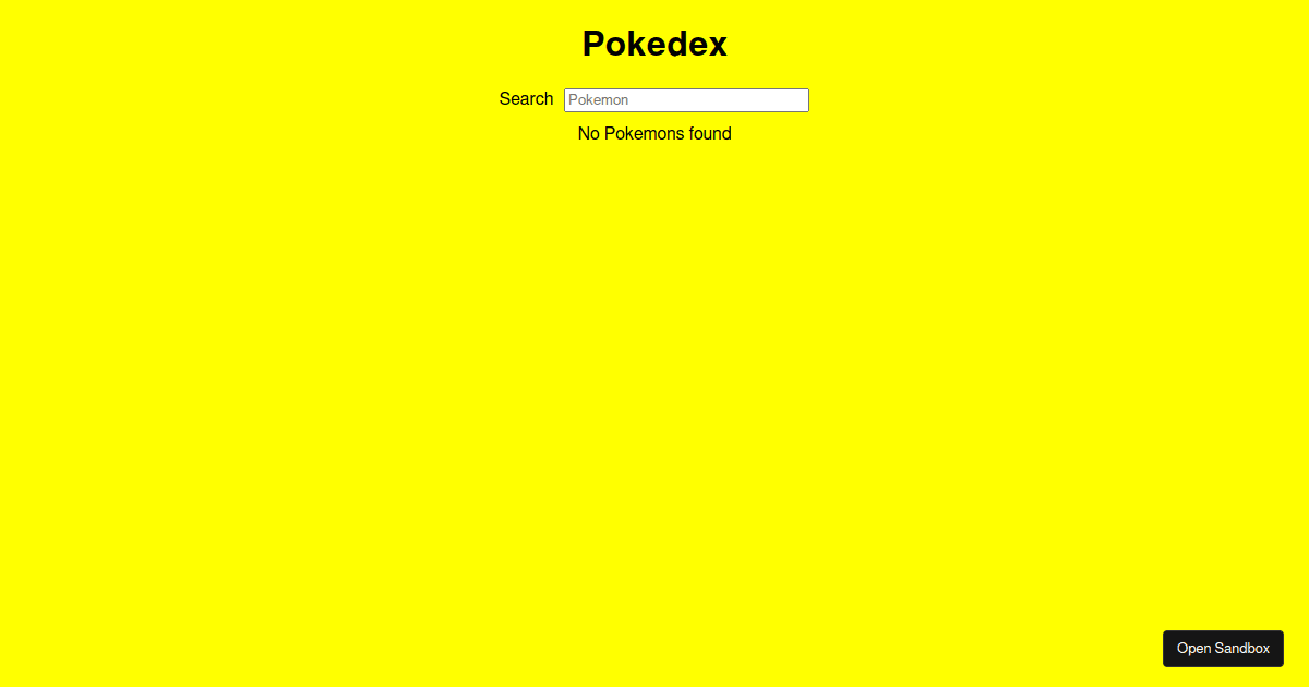 Pokemon Search mit react - Übungsaufgabe - meine - mit fetch&then - Codesandbox