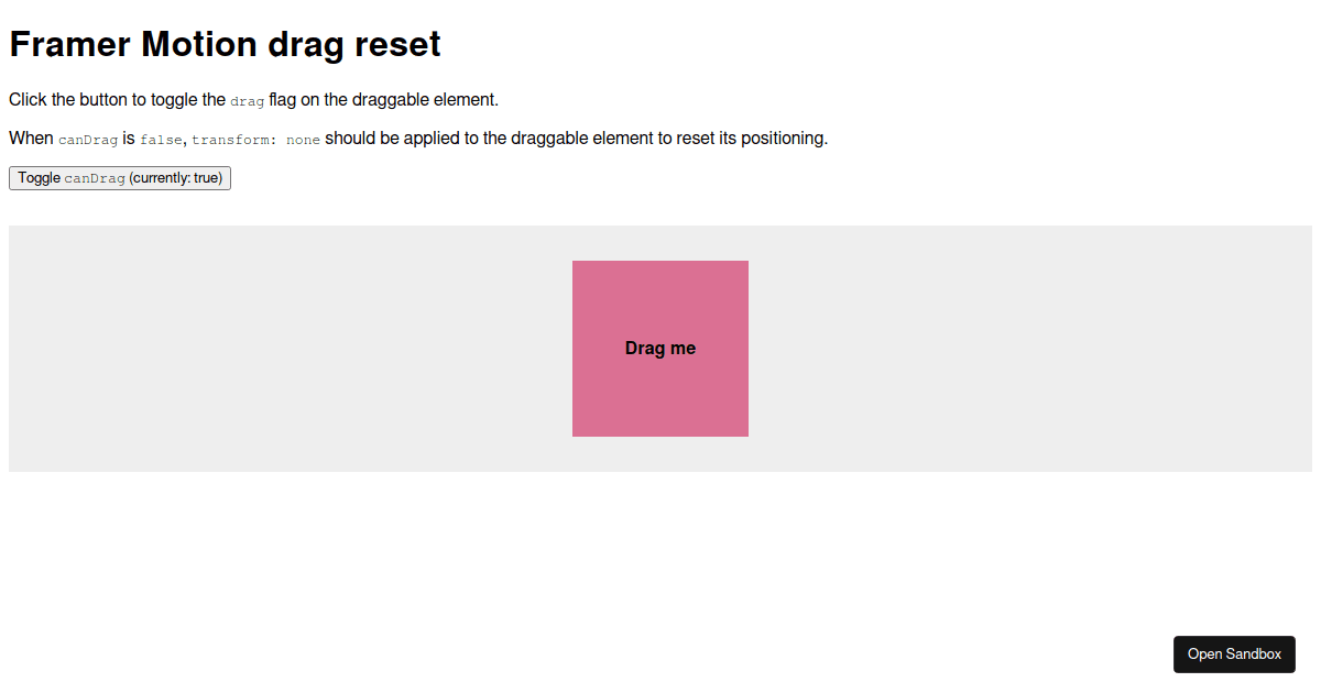 Framer Motion Drag Reset Attempt Codesandbox