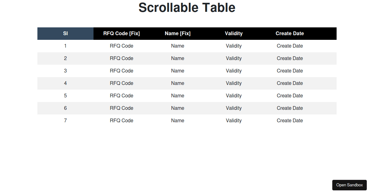 Sticky header and sidebar table - Codesandbox