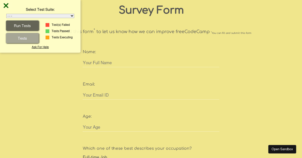 amitkumarsarangi/Build-a-Survey-Form - Codesandbox