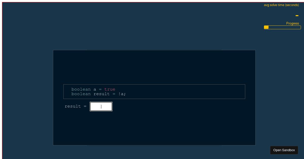CodeTreadmill Java Booleans - Codesandbox