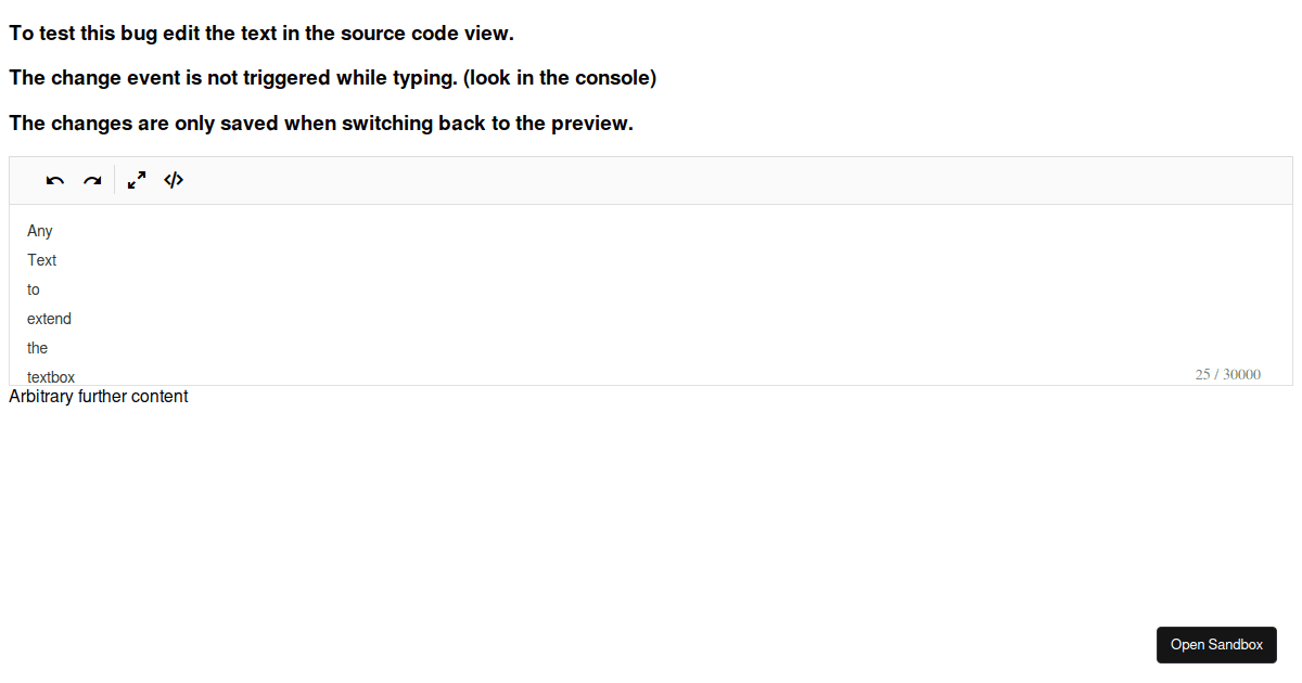 syncfusion rte code view changeEvent - Codesandbox