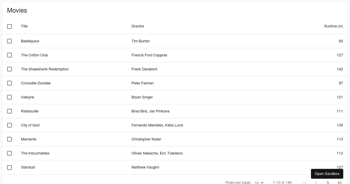 React Data Table MaterialUI (forked) - Codesandbox
