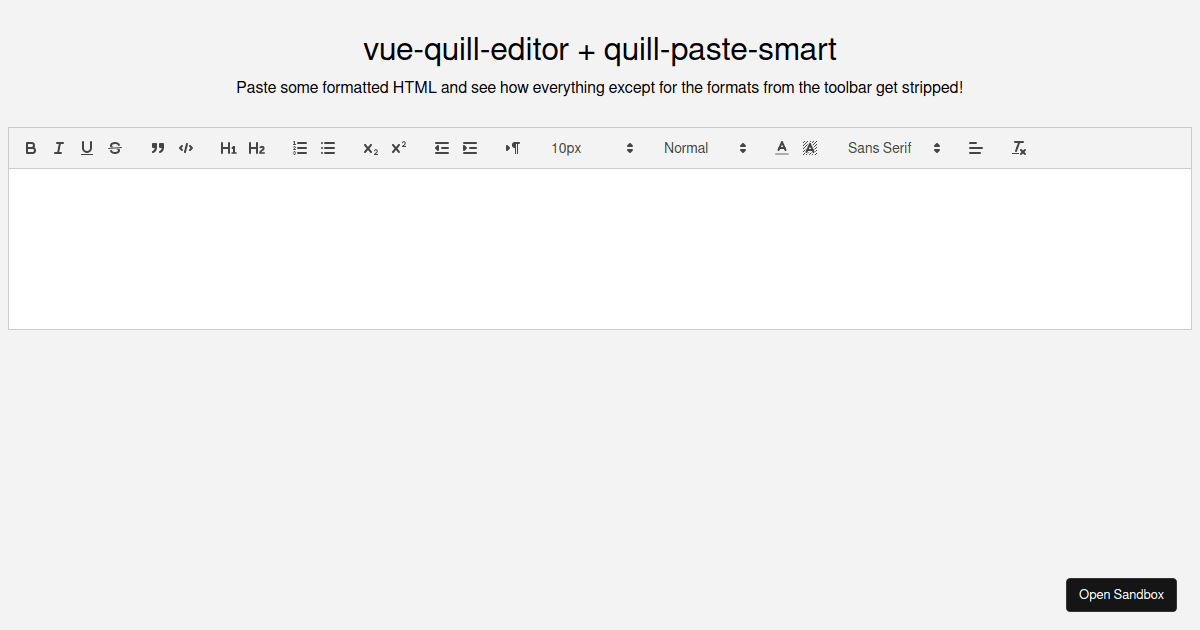 vue-quill-editor + quill-paste-smart (forked) - Codesandbox