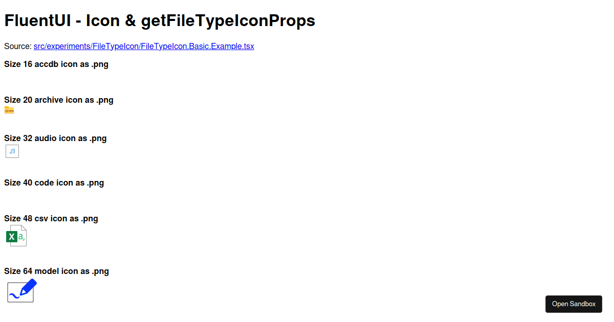 FluentUI - Icon + getFileTypeIconProps (forked) - Codesandbox