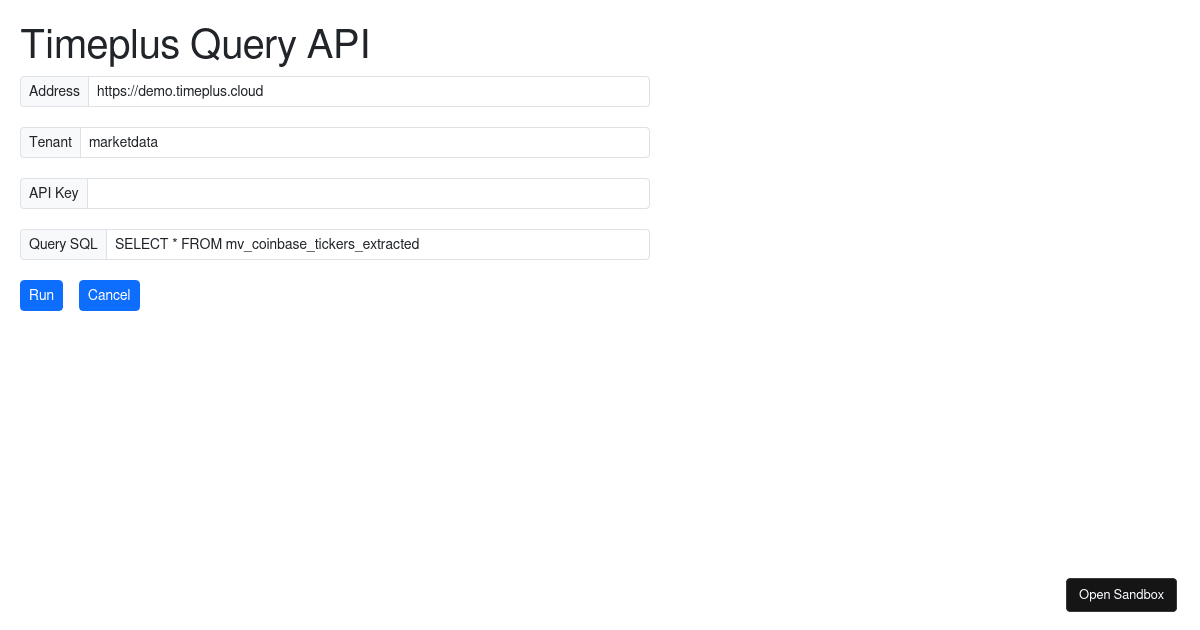 Timeplus Query API - Codesandbox
