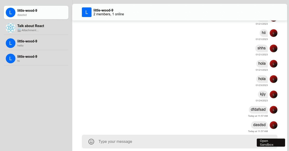 Stream Chat React Tutorial Codesandbox