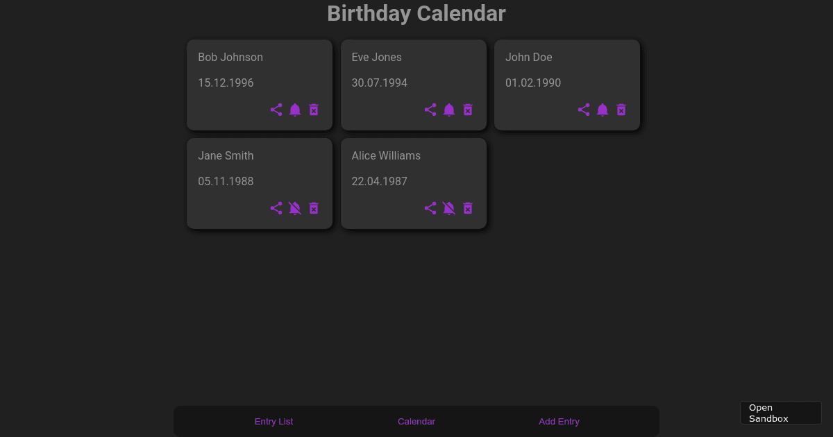 Coding Workout: Birthday Calendar - Codesandbox