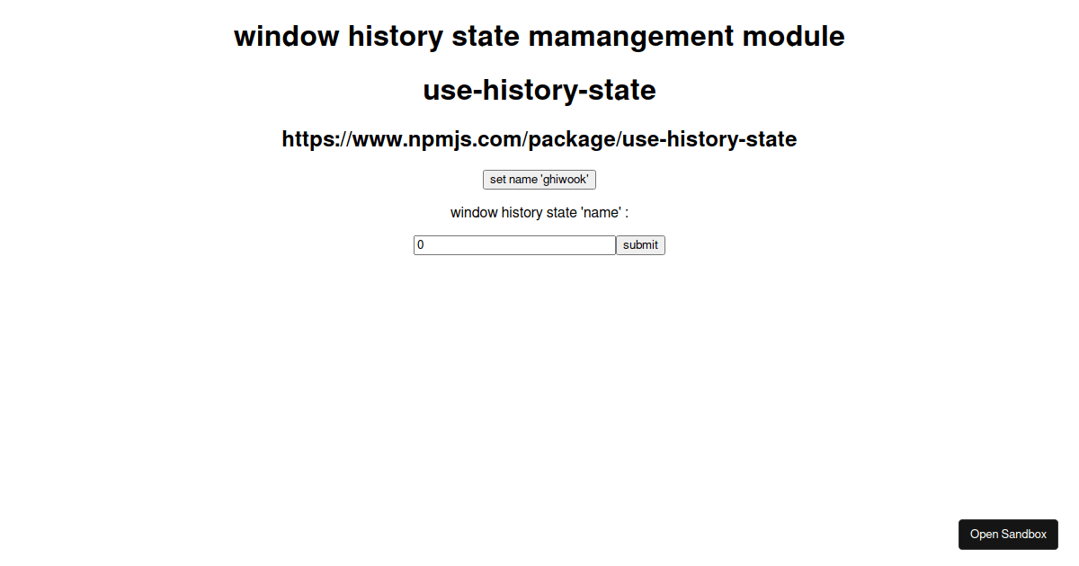 window history state - useHistoryState - Codesandbox