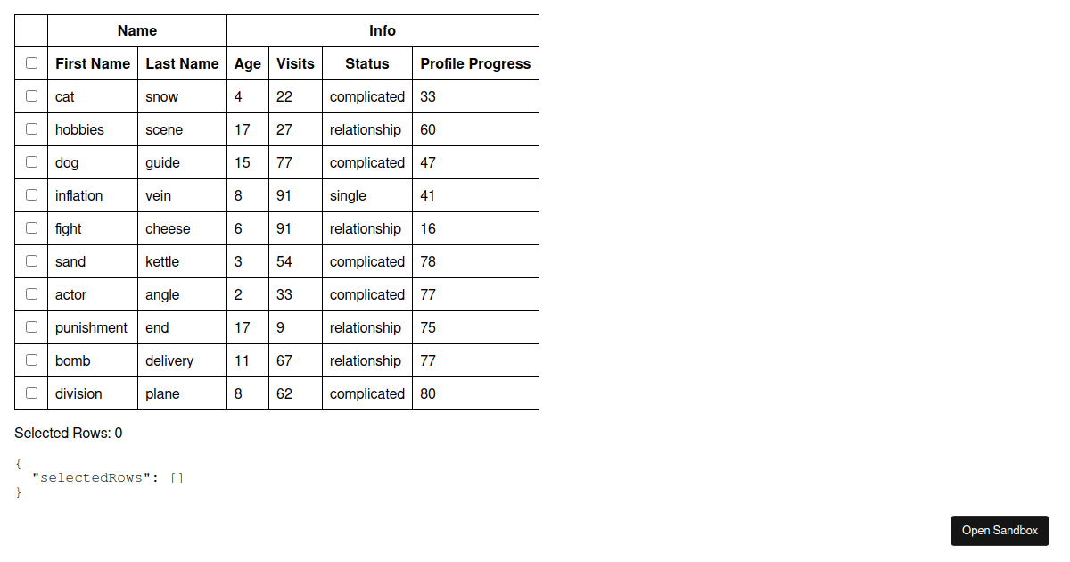 tannerlinsley/react-table: row-selection-hoisted - Codesandbox