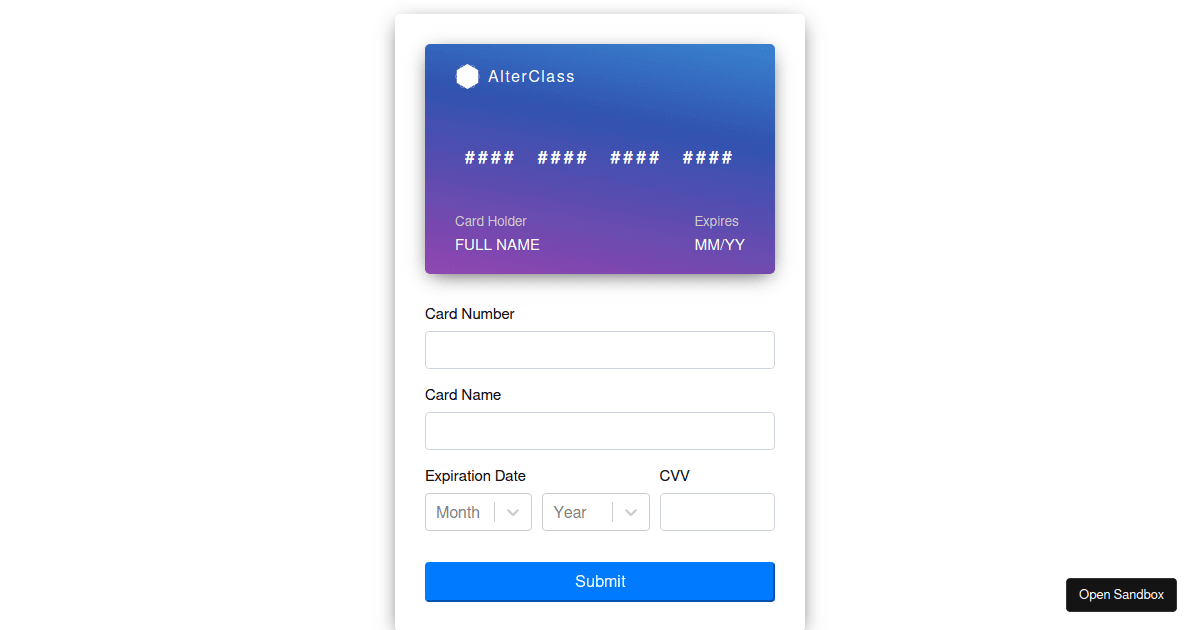 alterclass-react-credit-card-form - Codesandbox