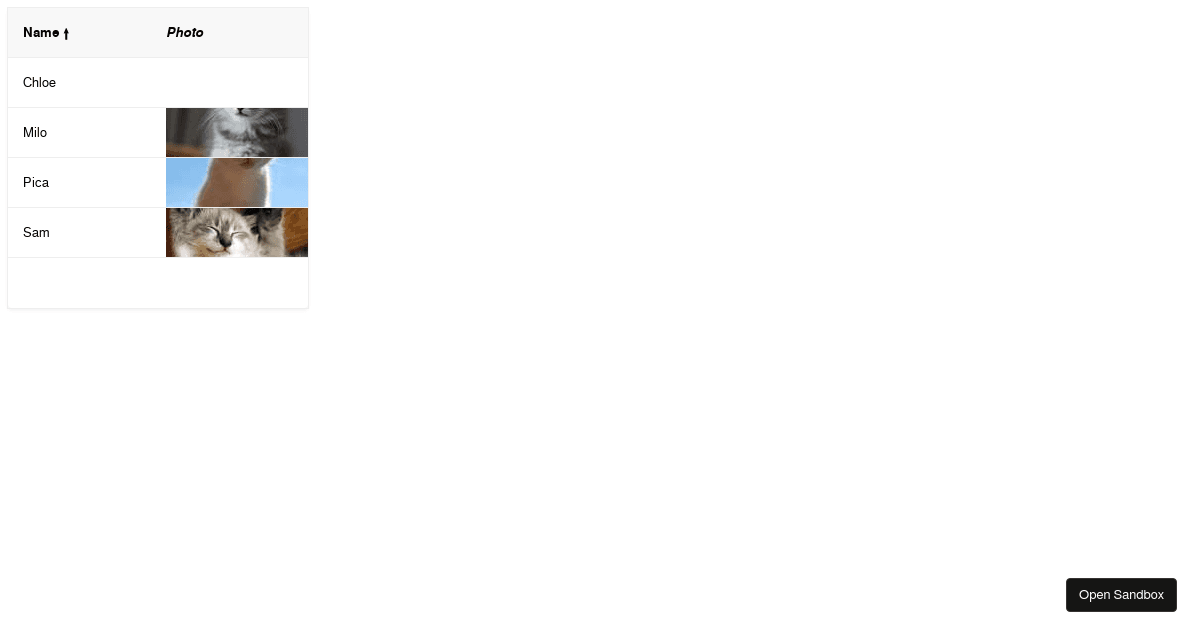 Table w/ sorting and images - Codesandbox