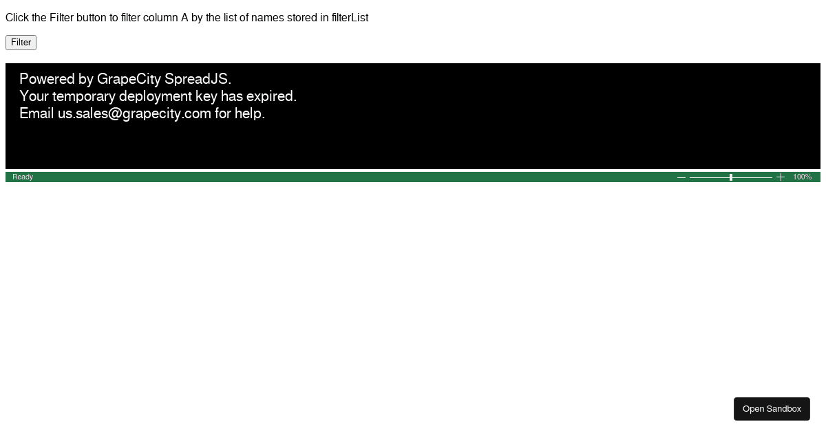 SpreadJS WorkBook + StatusBar + Programmatic Filter - Codesandbox