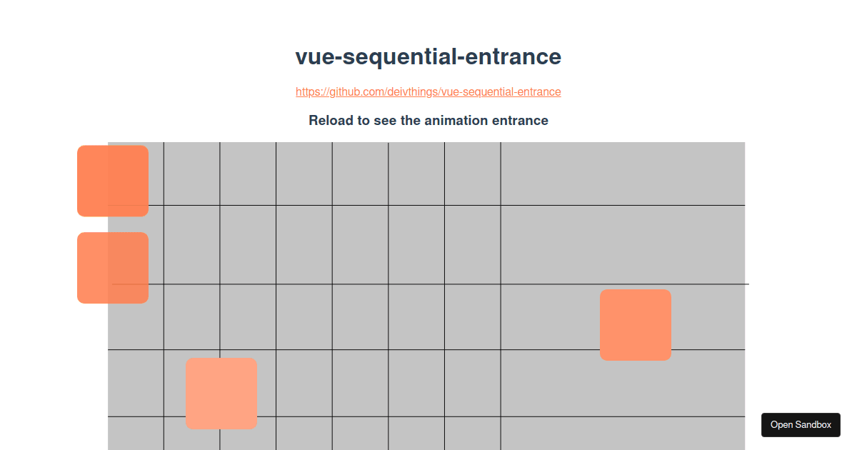 Vue Sequential Entrance plugin demo 1 - Codesandbox