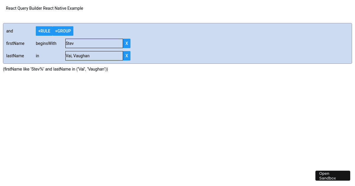react-querybuilder-native-example - Codesandbox react-querybuilder-native-example - Codesandbox