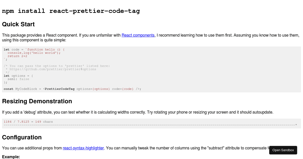Responsive JS tags using Prettier - Codesandbox