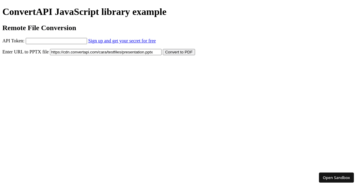 Remote File Conversion - Codesandbox