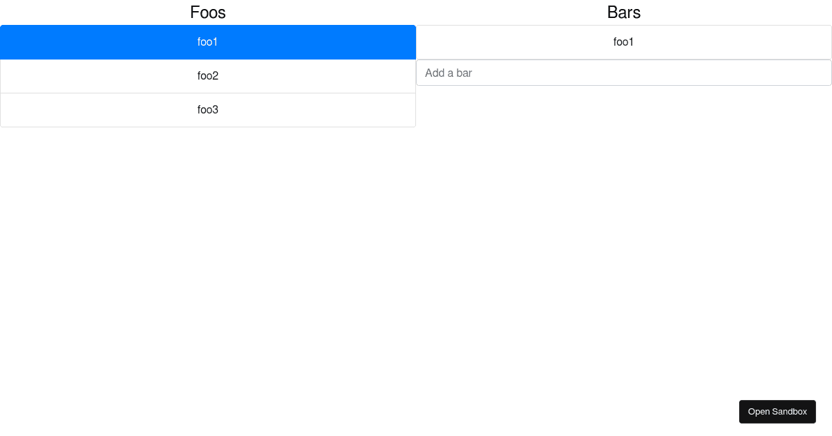 foos and bars hierarchy example - Codesandbox