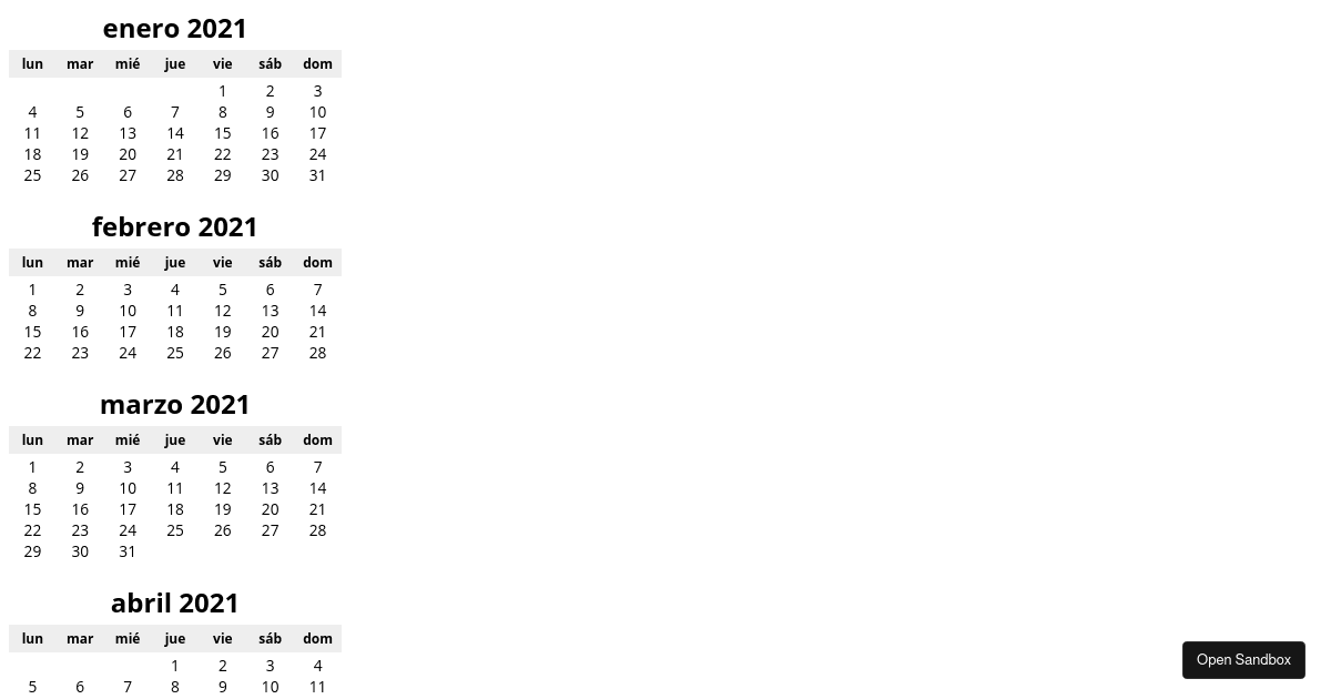 calendario-en-3-lineas-de-css (forked) - Codesandbox