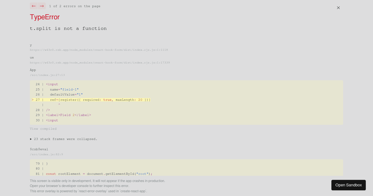 React Hook Form Partial Validation Issue Codesandbox