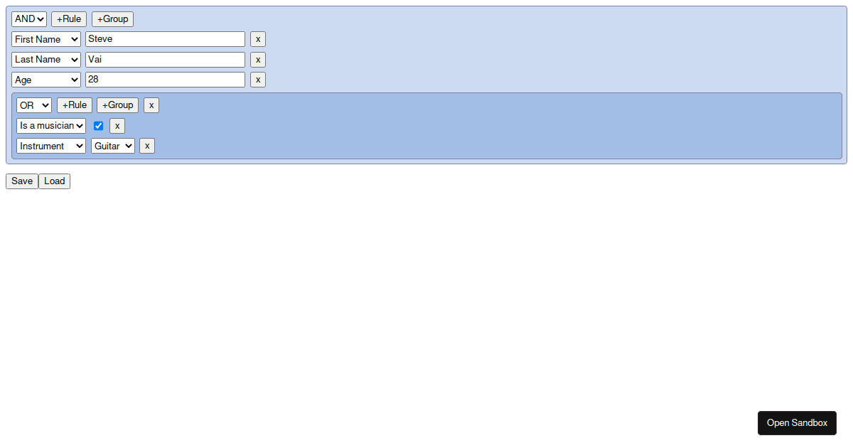 react-querybuilder save and load - Codesandbox