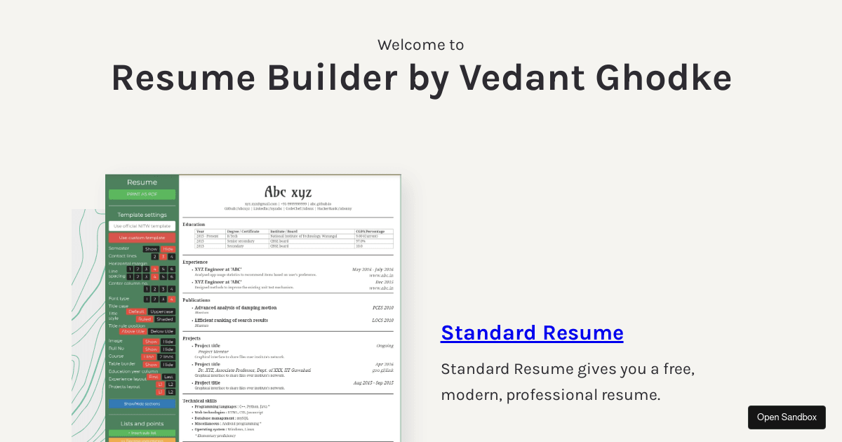 VedantGhodke/Resume-Builder - Codesandbox
