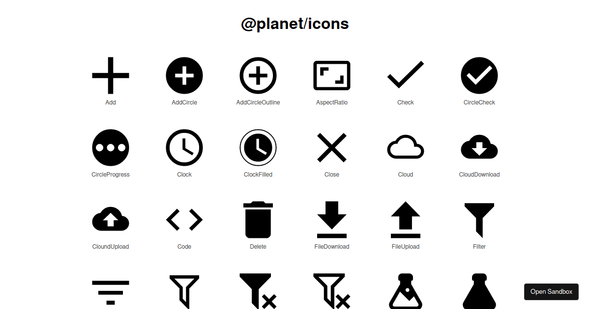 @planet/icons example - Codesandbox