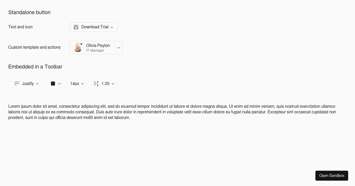 DevExtreme EAP 24.1 - DropDownButton: Custom Button Template - Codesandbox