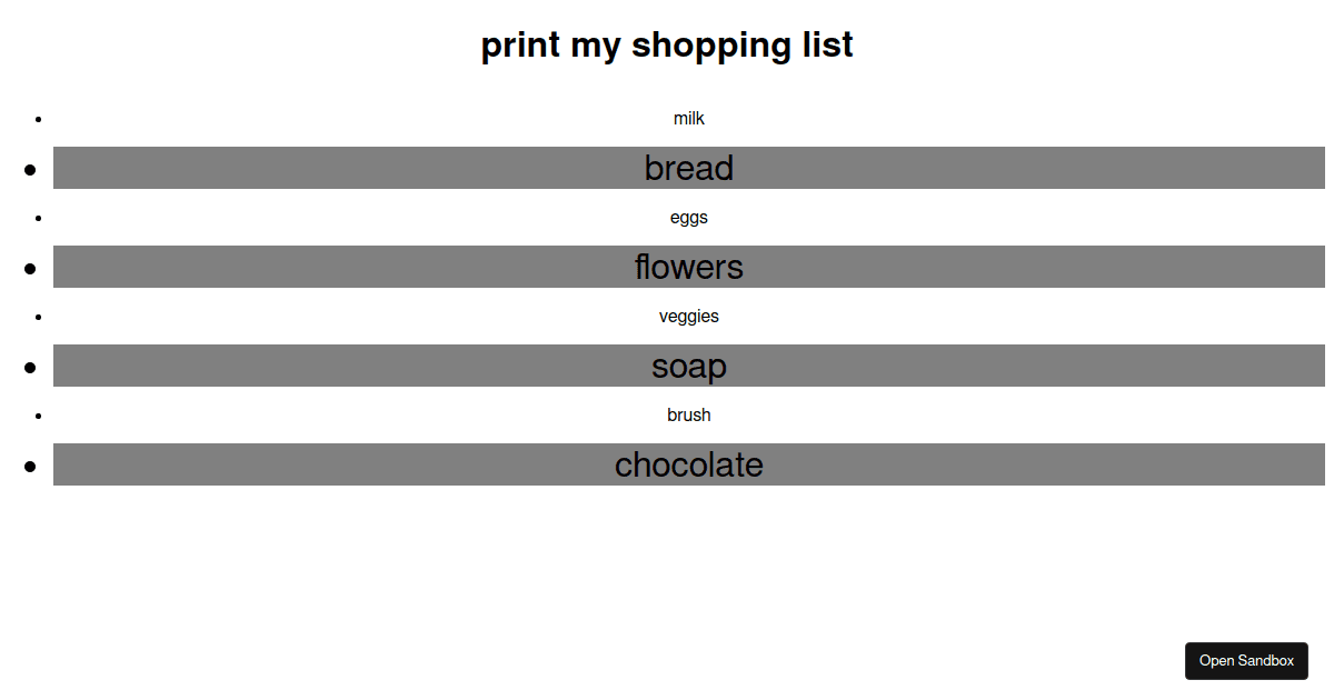 shoppingList (list in react) - Codesandbox