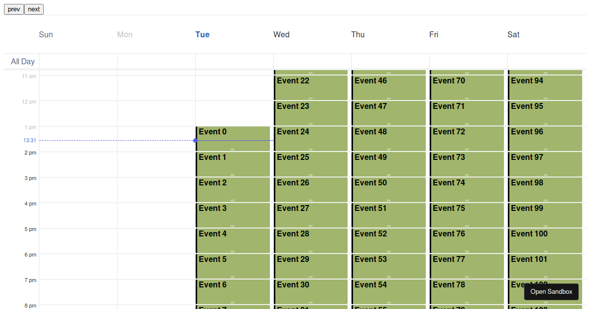 tui calendar POC - Codesandbox
