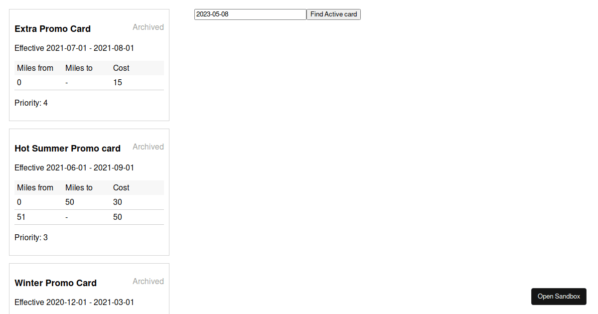Rate cards UI - Codesandbox