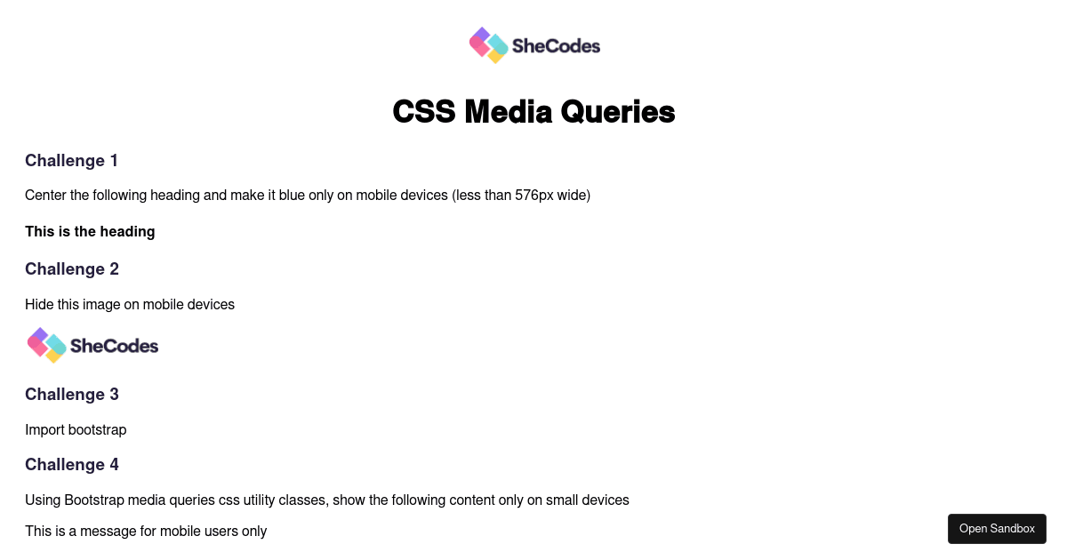Media Queries challenge (forked) - Codesandbox