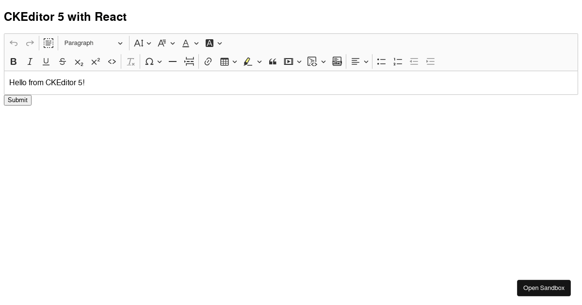 CKEditor 5 React (forked) - Codesandbox