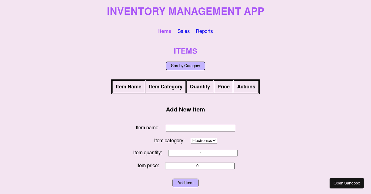 Inventory Management - Codesandbox