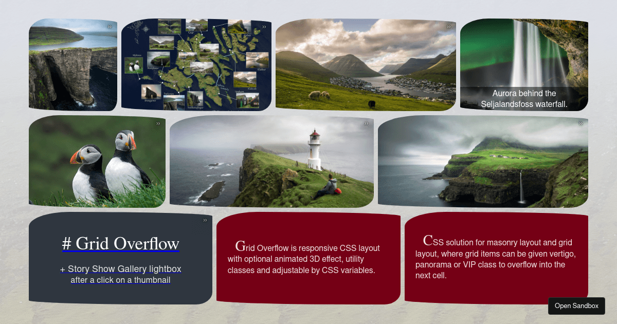 Masonry layout css only for gallery thumbnails + full screen lightbox - Codesandbox