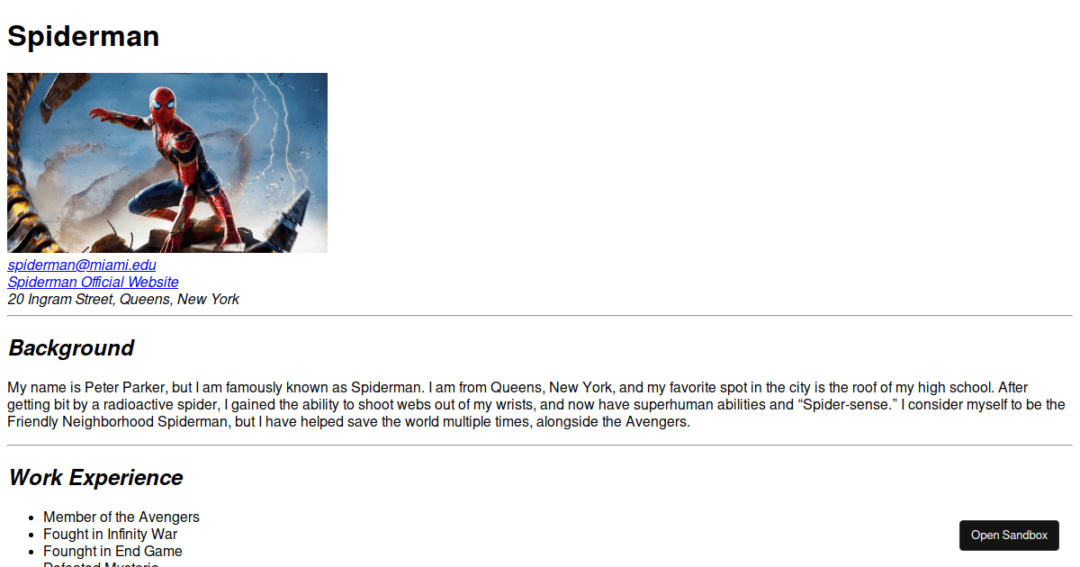 Spiderman Project - Codesandbox