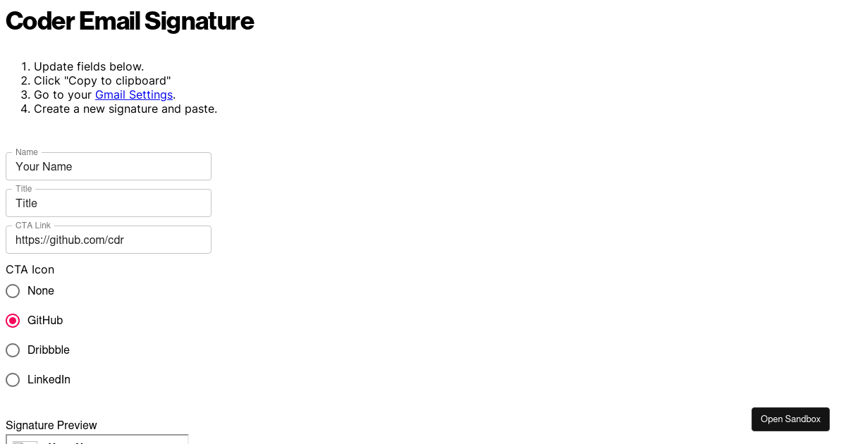 Email Signature (forked) - Codesandbox