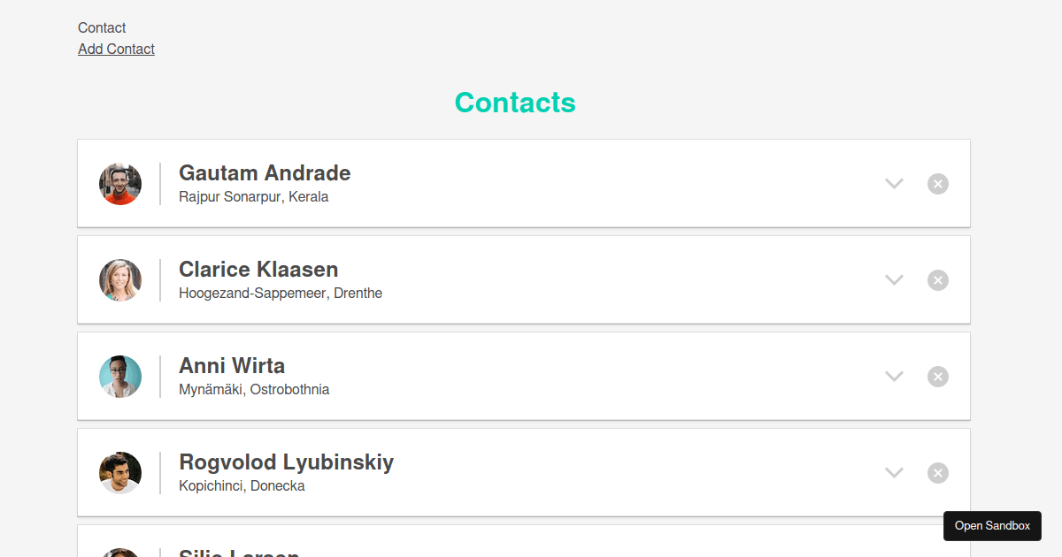 React simple contact list - Codesandbox