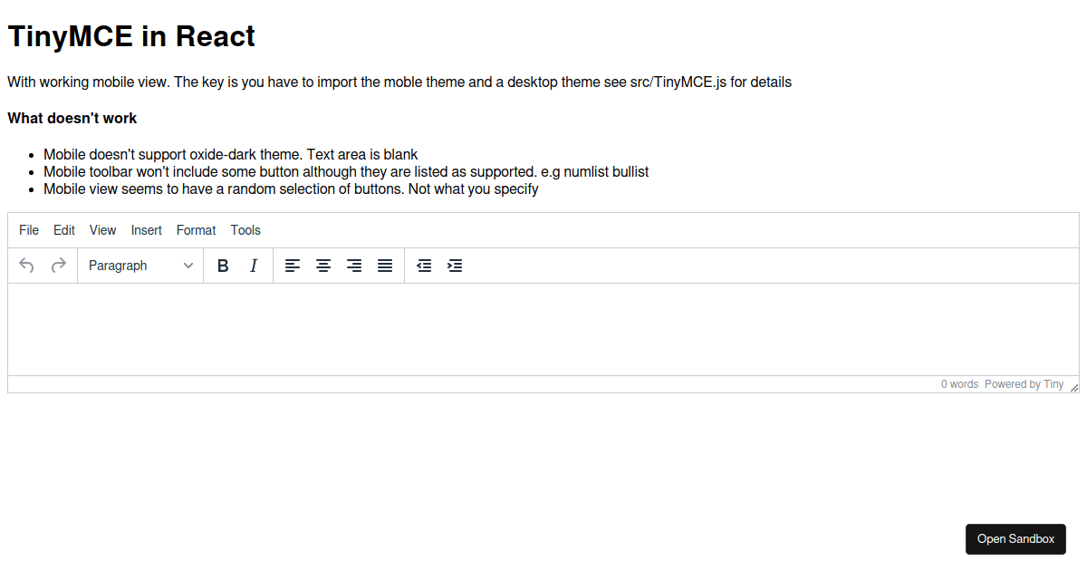 TinyMCE - Codesandbox