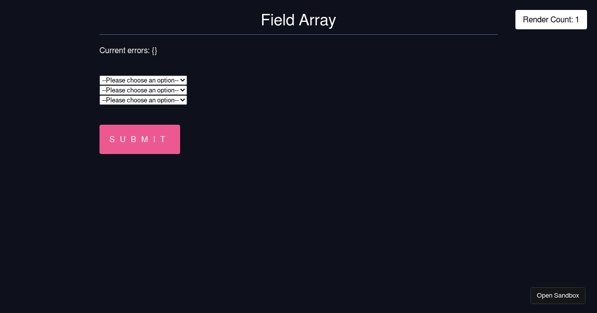 React Hook Form - useFieldArray (forked) - Codesandbox React Hook Form - useFieldArray (forked) - Codesandbox