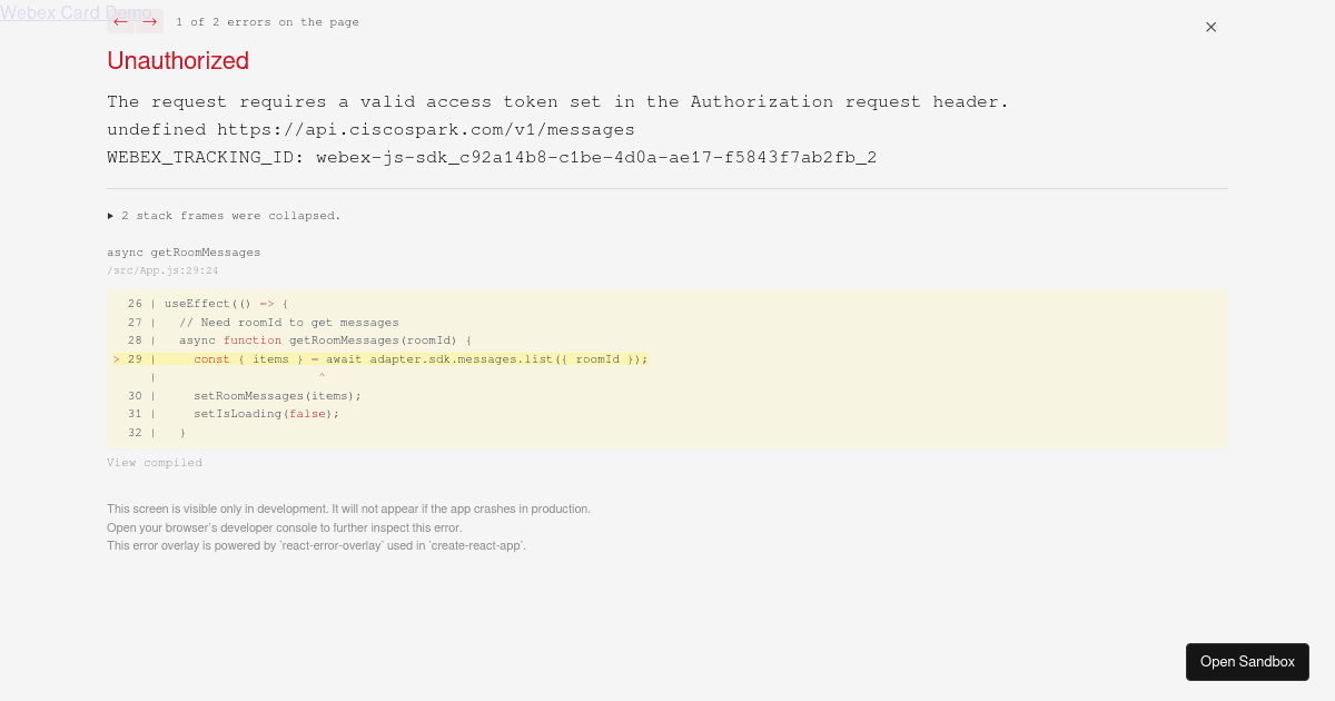 Sample Webex Card Demo Forked Codesandbox